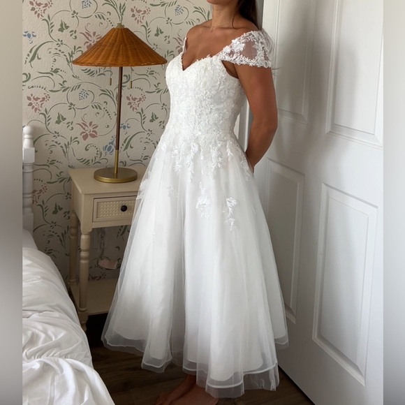 JJs House | Dresses | Princess Aline Tea Length Bridal White Dress ...